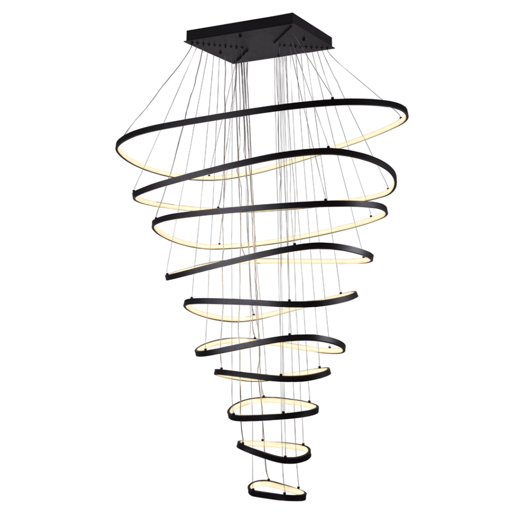Lampara colgante 10 aros led de doble altura a control remoto y dimmer ...