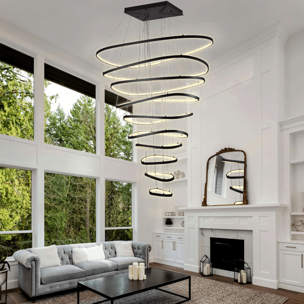 Lampara colgante 10 aros led de doble altura a control remoto y dimmer ...
