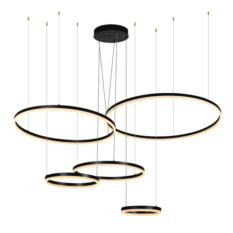 Lámpara colgante 5 aros led, de doble altura, atenuable, más 3 tonos de ...